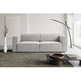 Schlafsofa WERK2 "Kansas Breite 252 cm, mit extragro&szlig;er Liegefl&auml;che 202x152 cm", grau (hellgrau), B:252cm H:76cm T:99cm, 100% Polyester, Sofas, Schlafsofa, Pflegeleichte Bez&uuml;ge: aktuellen Cord- oder weichem Strukturstoff