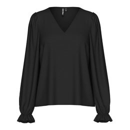 Langarmshirt Pieces "PCTIFFANY LS V-NECK TOP NOOS BC", Damen, Gr. XS, schwarz, Jersey, Obermaterial: 100% Polyester, unifarben, V-Ausschnitt, Shirts Langarmshirt