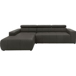 Ecksofa DOMO collection "Brandon gro&szlig;e Ausf&uuml;hrung B/T/H: 289/177/80 cm, auch in Leder und Cord", grau, B:285cm H:80cm T:175cm, Luxus-Microfaser in Antikleder-Optik (100% Polyester);Luxus-Microfaser (100% Polyester);Kunstleder SOFTLUX, Sofas, Ecksofa, mit Kopfteilverstellung, wahlweise Sitztiefenverstellung, L-Form