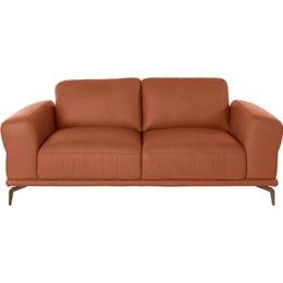2-Sitzer W.Schillig "montanaa", braun (cognac z69), B:192cm H:78cm T:94cm, Sofas, 2-Sitzer, mit Metallf&uuml;&szlig;en in Bronze pulverbeschichtet, Breite 192 cm