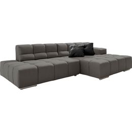 Ecksofa DESIGNWERK "Temple, Designsofa trifft hohen Sitzkomfort, L-Form", grau (dunkelgrau), B:286cm T:169cm, 100% Polyester, Sofas, Ecksofa, mit Sitztiefenverstellung