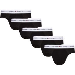 Slip "5P BRIEF", Herren, Gr. M (50), 5 Stk., schwarz (5x schwarz), Jersey, Obermaterial: 95% Baumwolle, 5% Elasthan, Tommy Hilfiger Underwear, kontrastfarbene Details, unifarben, k&ouml;rpernah, Unterhosen Slip, mit kontrastfarbenem Logobund