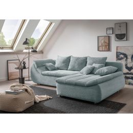 Ecksofa Home Affaire "Imola, bequem, aktuelle Steppung im Sitz, L-Form, Breite 270cm", blau (aqua), B:270cm H:90cm T:170cm, Microfaser PRIMABELLE (100% Polyester) / Struktur (82% Polyester, 9% Viscose, 7% Baumwolle, 2% Nylon);Kunstleder SOFTLUX / Struktur (82% Polyester, 9% Viscose, 7% Baumwolle, 2% Nylon), Sofas, Ecksofa, wahlweise mit Bettfunktion