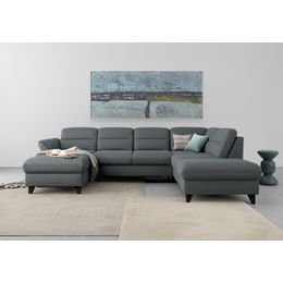 Sit & More Wohnlandschaft SIT & MORE "Mellum U-Form", grau (dunkelgrau), B:306cm H:87cm T:212cm, 100% Polyester, Sofas, Wohnlandschaft, Federkern, wahlweise mit Bettfunktion, Stauraum und Armteilfunktion