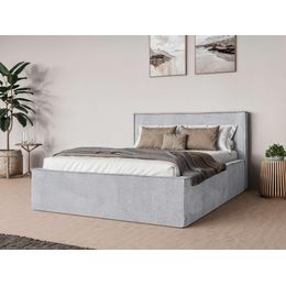 Bett Home Affaire "&Ouml;stavall wahlweise mit Matratze und Topper, in zwei Breiten", grau (hellgrau), B:202cm H:103cm L:231cm, 100% Polyester, Betten, Bett, Bettgestell mit Kopfteil und Bettkasten, mit/ohne Matratze (BFK/TFK)