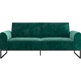 Schlafsofa "Adley", gr&uuml;n (petrol, schwarz), B:218cm H:84cm T:89cm, Veloursstoff 100% Polyester, COSMOLIVING BY COSMOPOLITAN, Sofas, Schlafsofa, Veloursstoff, Schlaffunktion, R&uuml;ckenlehne 2-teilig, Sitzh&ouml;he 47,5 cm