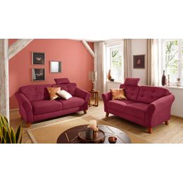 2-Sitzer Home Affaire "Trondheim", rot (bordeaux), B:163cm H:89cm T:90cm, Luxus-Microfaser Lederoptik (100% Polyester);Struktur weich ( 97% Polyester, 3% Baumwolle);Luxus-Microfaser ALTARA NUBUCK (100% Polyester), Sofas, 2-Sitzer, mit Federkern, Knopfheftung im R&uuml;cken
