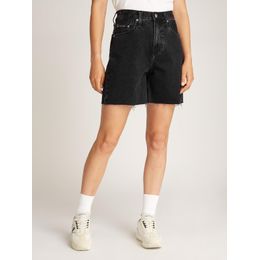 Bermudas Calvin Klein Jeans "BERMUDA SHORT", Damen, Gr. 31, N-Gr, schwarz (denim schwarz), Denim/Jeans, Obermaterial: 100% Baumwolle, unifarben, bequem kurz, Hosen Bermudas, mit Fransensaum