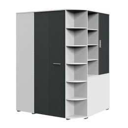 Eckkleiderschrank wimex "Joker", wei&szlig; (wei&szlig;, abgesetzt graphit), B:124cm H:198cm T:148cm, Schr&auml;nke, Eckkleiderschrank, begehbarer Kleiderschrank, Garderobe, Eckl&ouml;sung