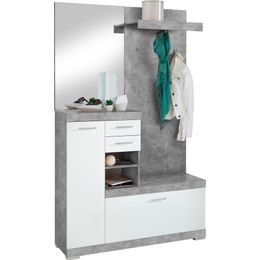 Garderobenschrank FMD "Bristol", wei&szlig; (betonfarben, wei&szlig; edelglanz), B:120cm H:193,5cm T:35,5cm, Holzwerkstoff, Schr&auml;nke, Garderobenschrank