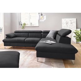 Ecksofa COTTA "Caluso L-Form", schwarz, B:256cm H:74cm T:208cm, Kunstleder SOFTLUX;NaturLEDER (echtes Rindsleder);Microfaser PRIMABELLE (100% Polyester), Sofas, Ecksofa, mit Kopfteilverstellung, wahlweise mit Bettfunktion & Bettkasten