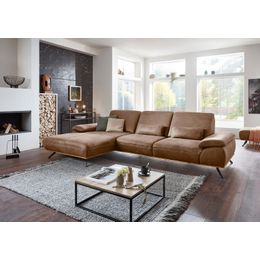Ecksofa DIE PLANBAR "PN-EM18063 L-Form", chai, B:322cm H:89cm T:187cm, Sichtrahmen: Aus Spannplatte mit augesetzten Weildeiche funiert, Sofas, Ecksofa, wahlweise mit echt bezogenem R&uuml;cken und Sitztiefenverstellung