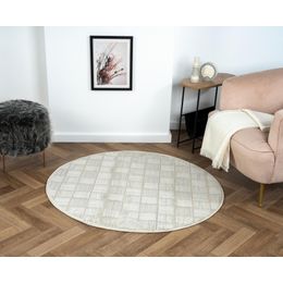 Teppich "My House, LAGERR&Auml;UMUNG", beige (creme, hellgrau, wei&szlig;), B:120cm H:10mm L:120cm &Oslash;:120cm, Polyester, MyFlair M&Ouml;BEL & ACCESSOIRES, Teppiche, Teppich, Kurzflor, Retro-Style, besonders weich durch Microfaser