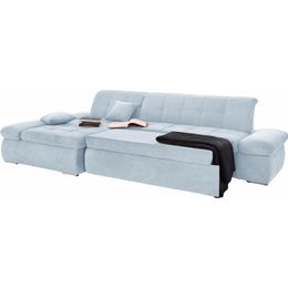 Ecksofa DOMO collection "NMoric XXL, B/T/H: 300/172/80cm, L-Form", blau (pastelblau), B:300cm H:80cm T:172cm, Chenille (85% Polyester, 15% Acryl);Luxus-Microfaser (100% Polyester);Struktur ( 100% Polyester);Microfaser PRIMABELLE (100% Polyester), Sofas, Ecksofa, wahlweise mit Bettfunktion und Armlehnverstellung