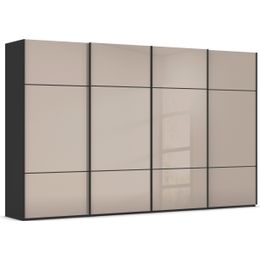 Schwebet&uuml;renschrank Rauch "Kleiderschrank Schrank Garderobe Schlafzimmerschrank SCALE-TRIO", beige (schwarz, glas fango, griffleisten schwarz), B:360cm H:223cm T:68cm, Holzwerkstoff, Schr&auml;nke, Schwebet&uuml;renschrank, edle dreigeteilte Front mit 2 Zierleisten Glasfront MADE IN GERMANY