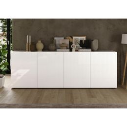 Sideboard Home Affaire "Rio Breite 240 cm, Kommode mit 4 T&uuml;ren, Anrichte", wei&szlig; (wei&szlig; hochglanz lack, front mit geriffelter struktur), B:241cm H:84cm T:42cm, FSC-zertifizierter Holzwerkstoff, Sideboards, Sideboard, geriffelte MDF-Fronten, modern u. elegant, viel Stauraum
