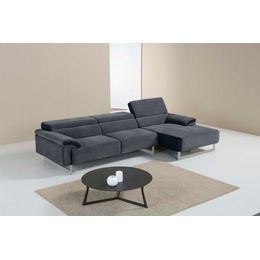 Ecksofa Egoitaliano "Malika, edel und bequem, Designsofa mit hochwertigen Bez&uuml;gen, L-Form", grau (charcoal), B:287cm H:94cm T:165cm, Sofas, Ecksofa, mit Recamiere, inkl. Kopfteilverstellung und chromfarbenen Metallf&uuml;&szlig;en