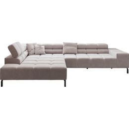 Ecksofa Home Affaire "Ancona New, wahlweise motorische Sitztiefenverstellung, auch in Cord", silber, B:321cm T:216cm, 100% Polyester, Sofas, Ecksofa, feine Steppung, mit Kopfteilverstellung, 3 Zierkissen, L-Form