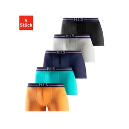 H.I.S. Boxer H.I.S "Boxershorts f&uuml;r Herren", Herren, Gr. XL (7), 5 Stk., bunt (orange, mint, navy, grau, meliert, schwarz), Jersey, Obermaterial: 95% Baumwolle, 5% Elasthan, unifarben, Unterhosen Boxer, mit Streifen und Markenlogo im Bund