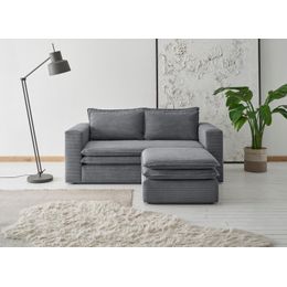 Sitzgruppe Home Affaire "PIAGGE", grau (anthrazit), B:180cm H:83cm T:161cm, Sitzm&ouml;bel-Sets, Sitzgruppe, 2-Sitzer-Sofa und Hocker klein im Set