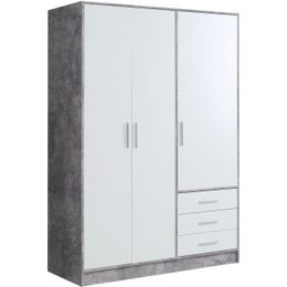 Kleiderschrank FORTE "Jupiter, Made in Europe, mit Schubladen", grau (beton, wei&szlig;), B:145cm H:200cm T:60cm, FSC-zertifizierter Holzwerkstoff, Schr&auml;nke, Kleiderschrank, Stauraum, 2 Breiten, 4 Farben, Schubladen, variable Einlegeb&ouml;den