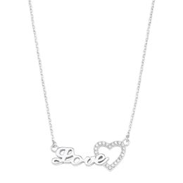 Kette mit Anh&auml;nger Amor "Schriftzug "Love" mit Herzmotiv", bunt (silberfarben, wei&szlig;), Halsketten, Damen, Silber 925 (Sterlingsilber), L: 42, Kette mit Anh&auml;nger, mit Zirkonia (synth.)