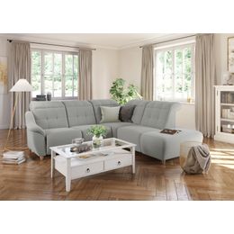 Ecksofa Home Affaire "Boston L-Form", grau (hellgrau), B:272cm, Struktur (100% Polyester);Luxus-Microfaser Florence (100% Polyester);Chenille (100% Polyester);NaturLEDER (reines Rindsleder), Sofas, Ecksofa, Kopfteilverstellung an jeder Sitzfl&auml;che, wahlweise Relaxfunktion