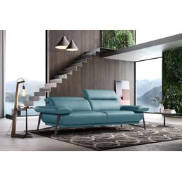 2,5-Sitzer Egoitaliano "Anais, Designsofa mit erstklassigem Sitzkomfort, Fu&szlig;farbe schattengrau", blau (t&uuml;rkis), Sofas, B/H/T: 232cm x 74cm x 106cm, Leder CAREZZA, Leder CAREZZA (echtes Rindsleder) ist ein Naturleder, dass die urspr&uuml;nglichen Eigenschaften der Haut nicht ver&auml;ndert. Das Vorhandensein von verheilten Narben, K&ouml;rnungsunterschiede, Falten, Adern, Unterschiede in den Farbt&ouml;nen und andere 