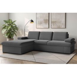 Sit & More Ecksofa SIT & MORE "Moreno L-Form, B: 247 cm", grau (dunkelgrau), B:247cm H:82cm T:171cm, 95% Polyester, 5% Polyamid, Sofas, Ecksofa, mit Armteilverstellung, optional Bettfunktion