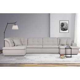 Wohnlandschaft Home Affaire "BRISBANE NEU U-Form", beige, B:380cm H:83cm T:202cm, 88% Polyester, 9% Rayon, 3% Nylon, Sofas, Wohnlandschaft, mit feiner Steppung, Matten-Optik, incl. Zierkissen