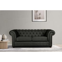 3-Sitzer Home Affaire "CHARENTE, optionale Schlafsofa, Chesterfield-Sofa, Bettfunktion", grau (anthrazit), B:198cm H:74cm T:89cm, 100% Polyester, Sofas, 3-Sitzer, mit edler Knopfheftung und typischen Armlehnen, B/T/H 198/89/74 cm