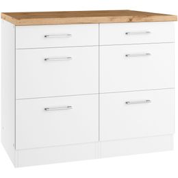 Unterschrank KOCHSTATION "KS-Milan", wei&szlig;, B:100cm H:86cm T:60cm, Holzwerkstoff, Schr&auml;nke, Unterschrank, Auszugschrank 100 cm, matte oder hochgl&auml;nzende Fronten