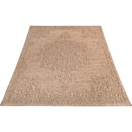 Teppich Paco Home "Rimini 412", beige, B:120cm H:4mm L:160cm, Polypropylen (PP), Teppiche, Teppich, Flachgewebe, Uni Farben, Hoch-Tief Effekt, In- und Outdoor geeignet