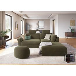 Sit & More Ecksofa SIT & MORE "Cadabra L-Form", gr&uuml;n (olive), B:243cm H:80cm T:198cm, Samtoptik (100% Polyester);Soft clean (98% Polyester, 2% Polyamid);Struktur fein (100% Polyester), Sofas, Ecksofa, Breite 243 cm, inklusive Sitztiefenverstellung