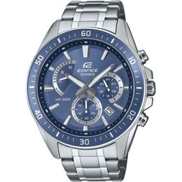 Chronograph CASIO EDIFICE, silber (rauchblau, silberfarben), Armbanduhren, Herren, Chronograph, Quarzuhr,Armbanduhr,Herrenuhr, bis 10bar wasserdicht, Edelstahlarmband
