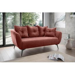 2,5-Sitzer Home Affaire "Baggio, Breite 196 cm zeitlos & elegant, bequem", koralle, B:196cm H:94cm T:103cm, 100% Polyester, Sofas, 2 5-Sitzer, schwarze Metallf&uuml;&szlig;e