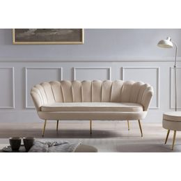 3-Sitzer Salesfever "Clam Komfortsofa", beige, B:180cm H:78cm T:76cm, Samtvelours (100% Polyester), Sofas, 3-Sitzer, Extravagantes Muscheldesign: 180 cm Breite
