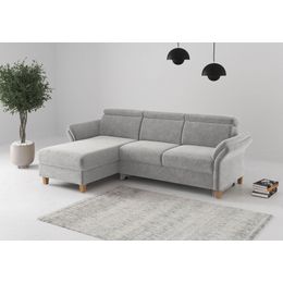 Ecksofa Home Affaire "Glendale, L-Form", hellgrau, B:253cm H:84cm T:166cm, 100% Polyester, Sofas, Ecksofa, inkl. Kopfteilverstellung, wahlweise mit Vorziehsitz und Bettkasten