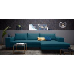Ecksofa Home Affaire "Aurora, L-Form, mit extra breiter Recamiere, 324 x 170 cm (BxT)", blau (petrol), B:324cm H:83cm T:170cm, 100% Polyester, Sofas, Ecksofa, Designsofa mit tollem Sitzkomfort, extra hohe Metallf&uuml;&szlig;e schwarz