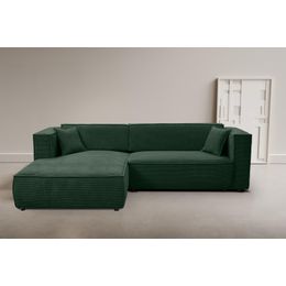 Ecksofa WERK2 "Atlanta-New, modernes Design, Stellma&szlig;e 295x182 cm, L-Form, Kedernaht", gr&uuml;n (moosgr&uuml;n), B:295cm H:76cm T:182cm, 90% Polyester, 10% Nylon, Sofas, Ecksofa, hoher Komfort, Schlaffunktion & Bettkasten, Cord, Moosgr&uuml;n