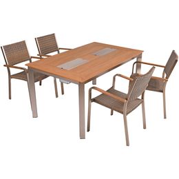 Garten-Essgruppe Garden Pleasure "FLORENCE", beige (champagner, teak, optik, braun, braun, champagner), B:150cm H:85cm T:190cm, Aluminium, Kunststoff, Polyrattan, Sitzm&ouml;bel-Sets, Garten-Essgruppe, mit platzsparenden Stapelst&uuml;hlen