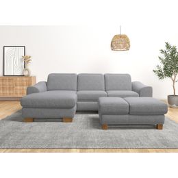 Ecksofa Home Affaire "Dundee L-Form", grau (steel), B:264cm H:86cm T:170cm, Flachgewebe (100% Polyester), Sofas, Ecksofa, wahlweise mit Kopfteilverstellung und zus&auml;tzlich mit Bettfunktion