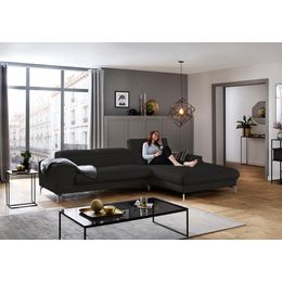 Ecksofa W.Schillig "piedroo, Designsofa mit tollem Sitzkomfort, bequem und elegant, L-Form", schwarz (schwarz z59), B:303cm H:70cm T:193cm, Longlife Xtra-Leder Z59: Glattleder mit modischer Pr&auml;gung. Hautst&auml;rke 0, 9 - 1, 1 mm, Sofas, Ecksofa, Kopfteilverstellung, wahlweise mit Sitztiefenverstellung, Breite 303cm