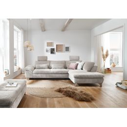 Ecksofa DIE PLANBAR "MP-IN14007 L-Form", beige (ecru), B:306cm H:84cm T:197cm, 100% Polyester, Sofas, Ecksofa, wahlweise mit Bettfunktion und verstellbaren Kopfst&uuml;tzen, in Cord