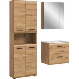 Badezimmer-Set Welltime, artisan oak nb, B:135cm H:185cm T:46cm, Holzwerkstoff, MDF, Kastenm&ouml;bel-Sets, Badezimmer-Set, Florenz, Badkombination 4-tlg.,Artisan Oak NB, inkl. Waschbecken