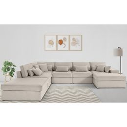 Wohnlandschaft OTTO HOME "Florid U-Form", beige, B:360cm H:75cm T:260cm, Baumwollmix (60% Baumwolle/40% Leinen);Struktur fein (100% Polyester);Samtoptik (100% Polyester);Samtvelours (100% Polyester);Struktur (100% Polyester);Struktur recycelt (100% recyceltes Polyester), Sofas, Wohnlandschaft, 6 Teile, bestehend aus Modulen, viele Bezugsqualit&auml;ten, auch in Cord
