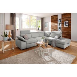 Ecksofa Home Affaire "Mauritius L-Form", silber, B:276cm T:232cm, Struktur fein (100% Polyester);Luxus-Microfaser Lederoptik (100% Polyester);Soft clean (98% Polyester, 2% Polyamid), Sofas, Ecksofa, mit Ottomane, mit Kopfteil- und Armlehnverstellung