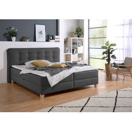 Boxbett Home Affaire, grau (anthrazit), B:178cm L:210cm, Komplettbetten, Boxbett, inklusive Kaltschaum-Topper und Bettkasten