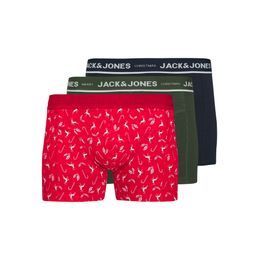 Jack & Jones Trunk JACK & JONES "JACDEER TRUNKS 3 PACK", Herren, Gr. M, 3 Stk., sky captain pack:true rot, duffel bag, Jersey, Obermaterial: 95% Baumwolle, 5% Elasthan, bedruckt, eng, Unterhosen Trunk
