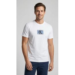 T-Shirt Calvin Klein "SS 30s E SPRTSWR 3 G", Herren, Gr. L, wei&szlig; (hellwei&szlig;), Single Jersey, Obermaterial: 100% Baumwolle, unifarben, regular fit h&uuml;ftlang, Rundhals, Shirts T-Shirt, mit Logo-Print